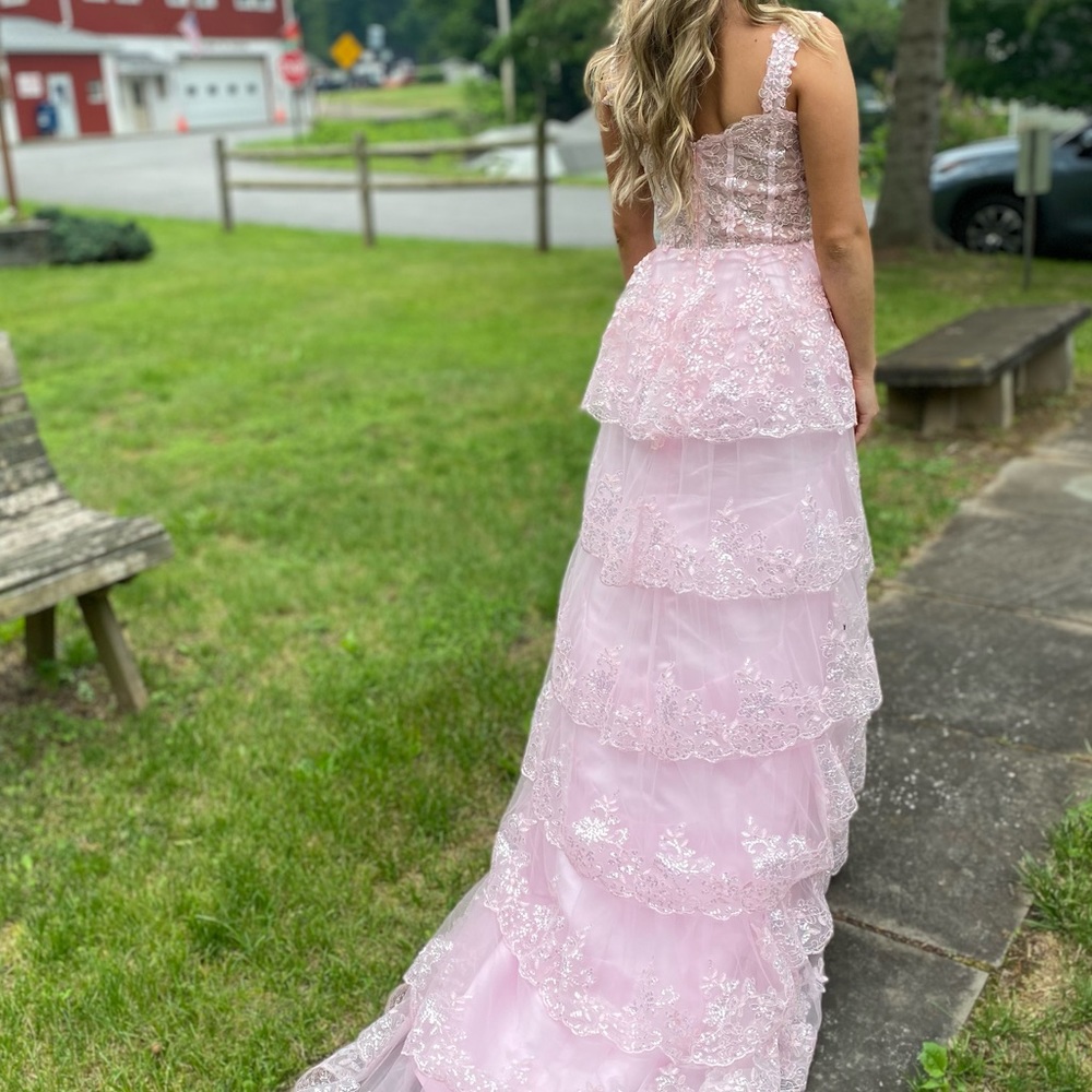 Light Pink Corset Layered Prom Dress - Gem